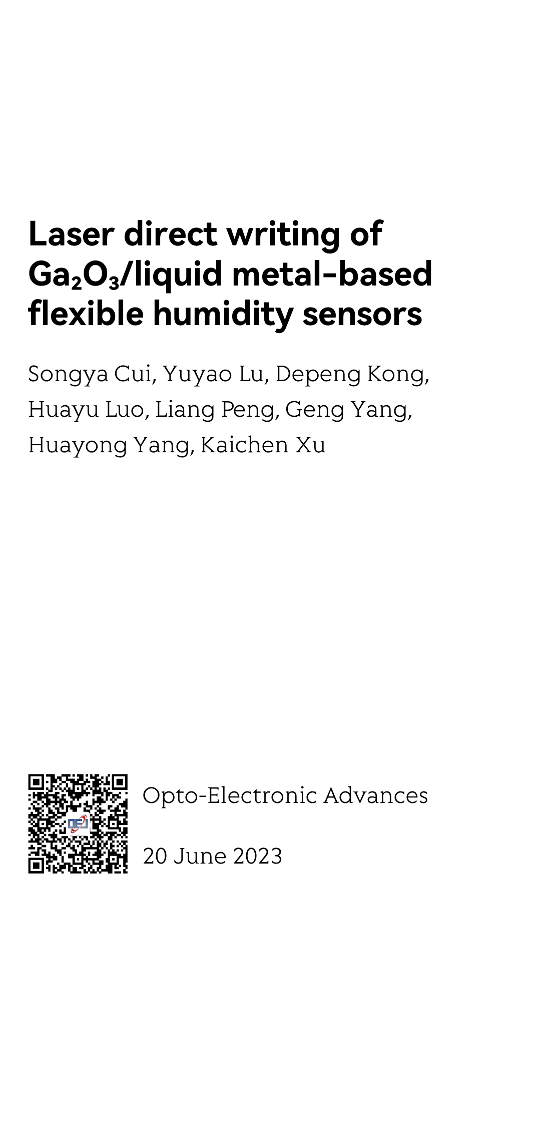Hot Paper Laser Direct Writing Of Ga₂o₃ Liquid Metal Based Flexible Humidity Sensors
