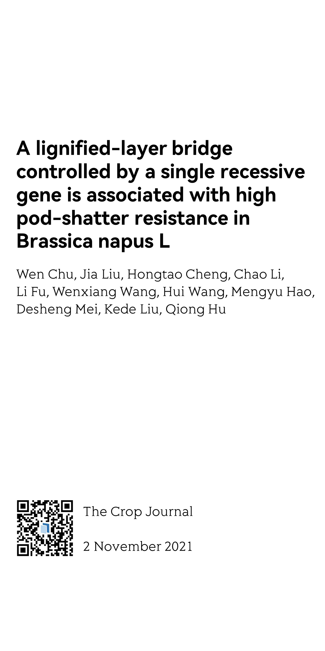Hot Paper A Lignified Layer Bridge Controlled By A Single Recessive Gene Is Associated With 
