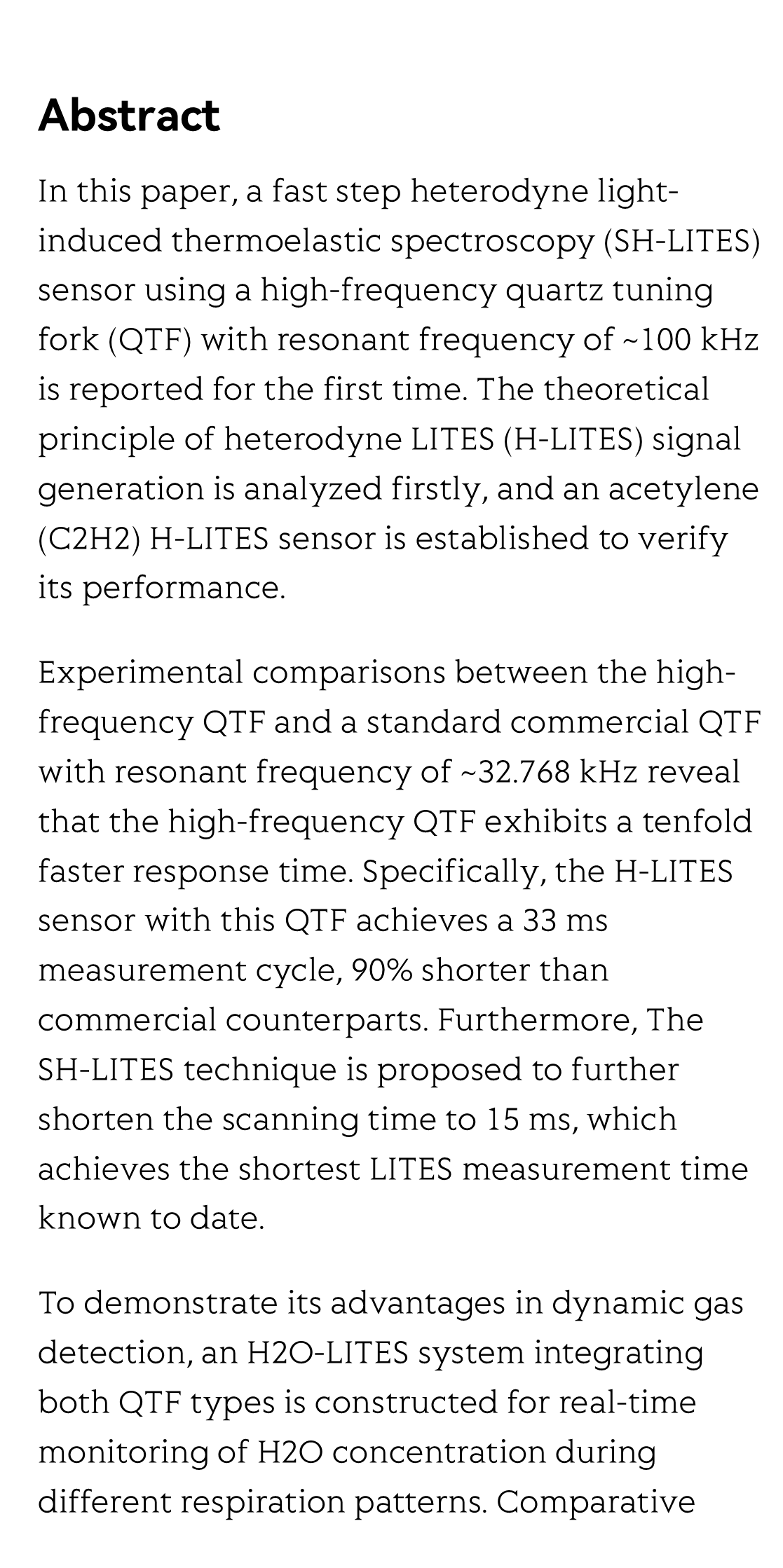 Hot Paper - Fast step heterodyne light-induced thermoelastic spectroscopy gas sensing based on a ...